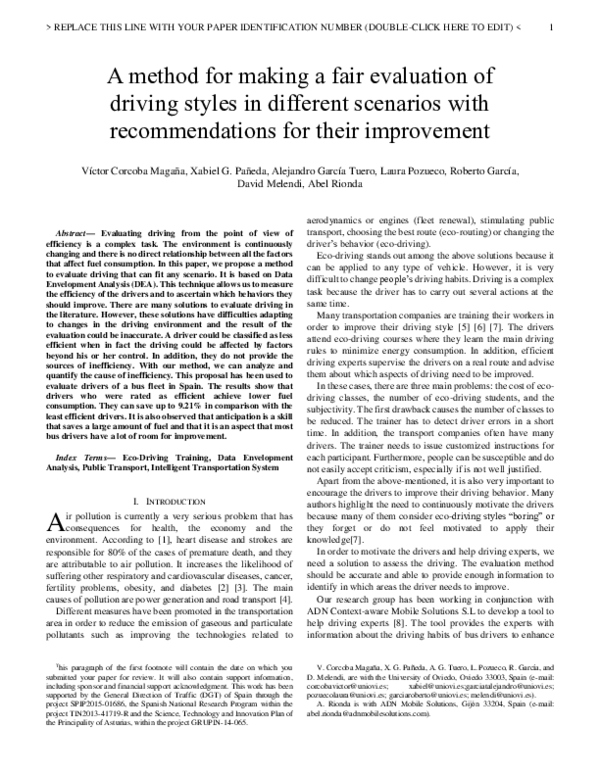 (PDF) Evaluating and Improving Driving Styles Using DEA Analysis