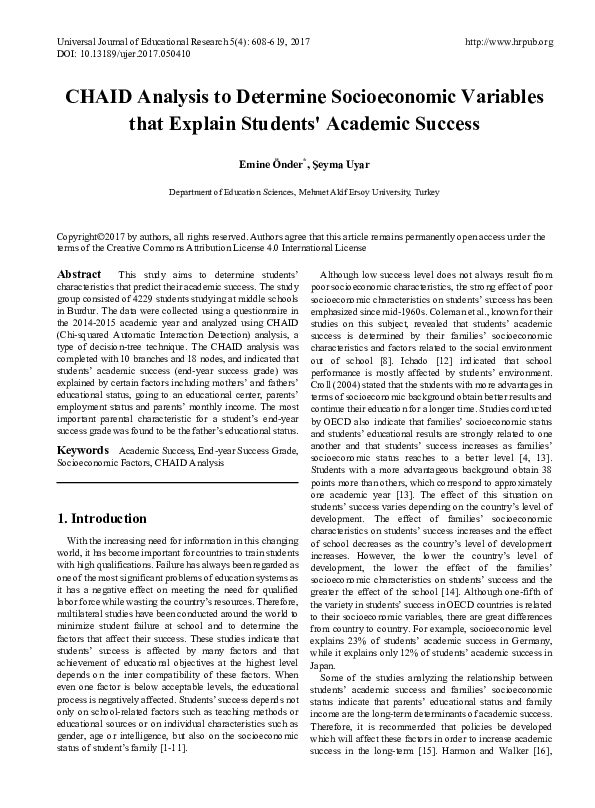 (PDF) CHAID Analysis to Determine Socioeconomic Variables that Explain Students' Academic Success