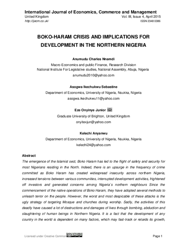 (PDF) Boko-Haram Crisis and Implications for Development in the Northern Nigeria | kelechi ...