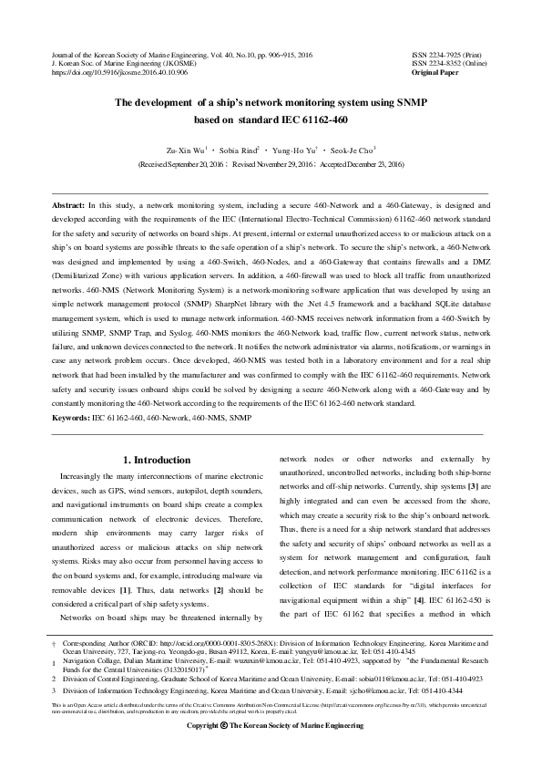 Pdf The Development Of A Ships Network Monitoring System Using Snmp Based On Standard Iec