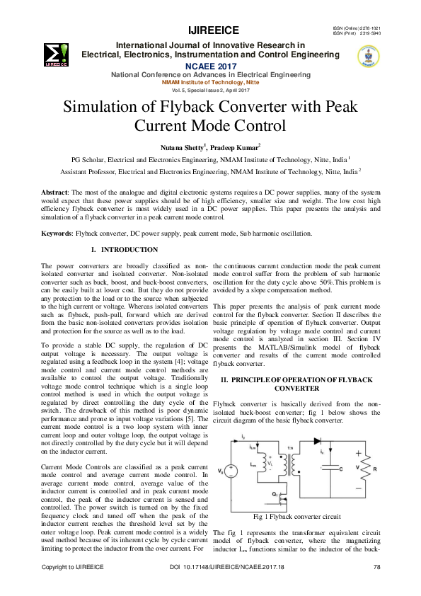 (PDF) Simulation of Flyback Converter with Peak Current Mode Control