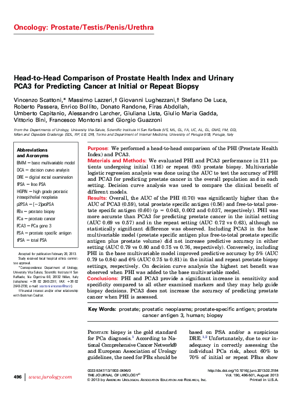 (PDF) Head-to-Head Comparison of Prostate Health Index and Urinary PCA3 for Predicting Cancer at ...