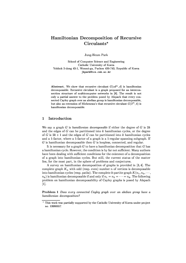 (PDF) Hamiltonian Decomposition of Recursive Circulants