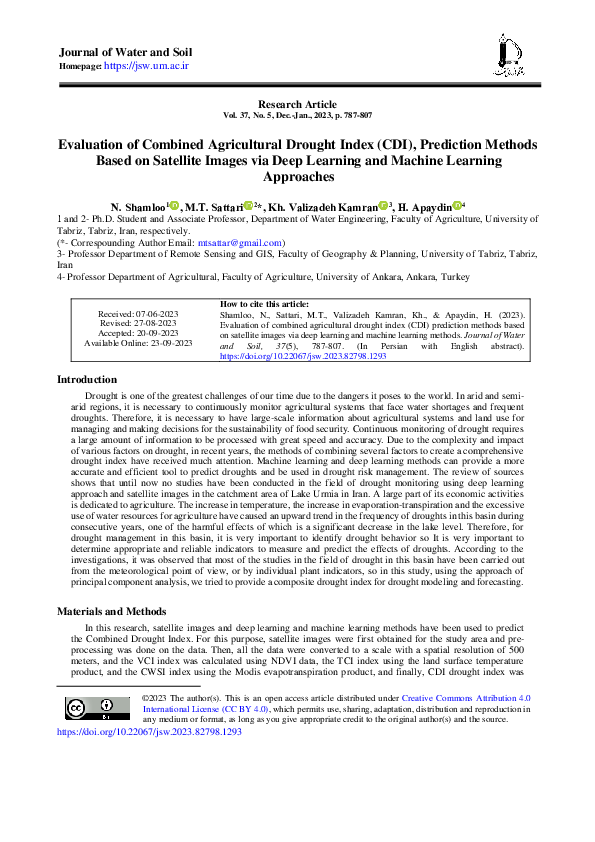 (PDF) Evaluation of Combined Agricultural Drought Index (CDI ...