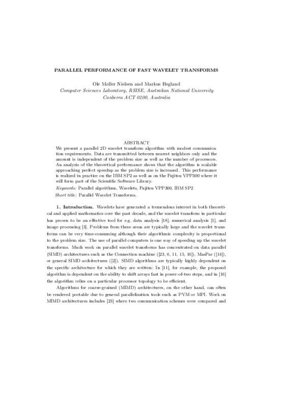 Pdf Parallel Performance Of Fast Wavelet Transforms
