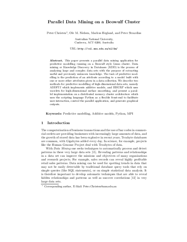 (PDF) Parallel Data Mining on a Beowulf Cluster (PDF) Parallel Data Mining on a Beowulf Cluster