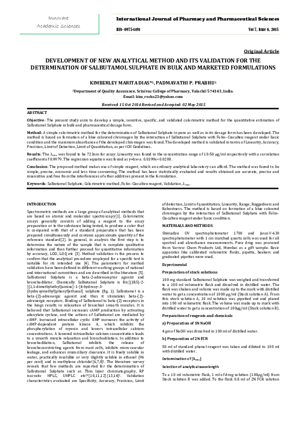 (PDF) DEVELOPMENT OF NEW ANALYTICAL METHOD AND ITS VALIDATION FOR THE DETERMINATION OF ...