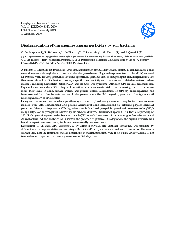 (PDF) Biodegradation of organophosphorus pesticides by soil bacteria