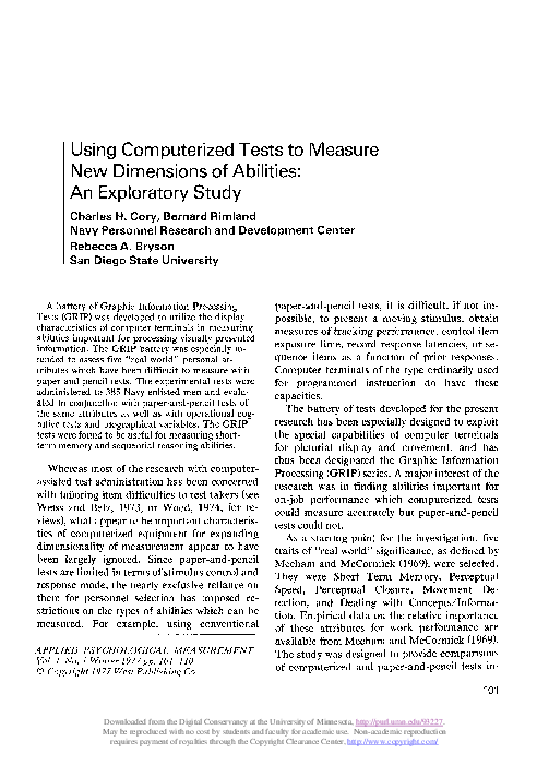 (PDF) Using Computerized Tests to Measure New Dimensions of Abilities ...