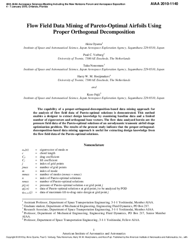 Pdf Flow Field Data Mining Of Pareto Optimal Airfoils Using Proper Orthogonal Decomposition