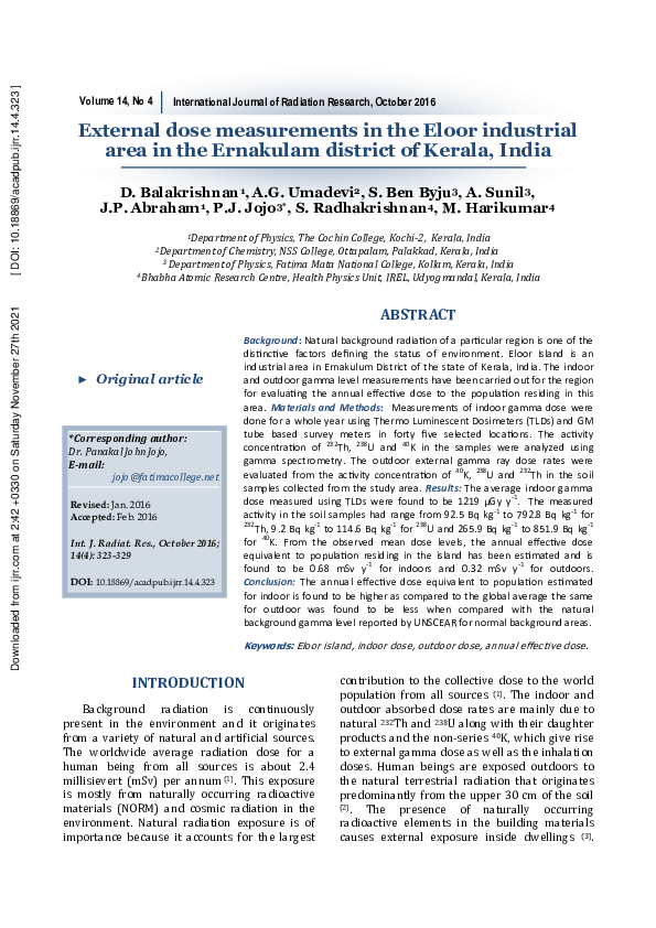 (PDF) External dose measurements in the Eloor industrial area in the ...