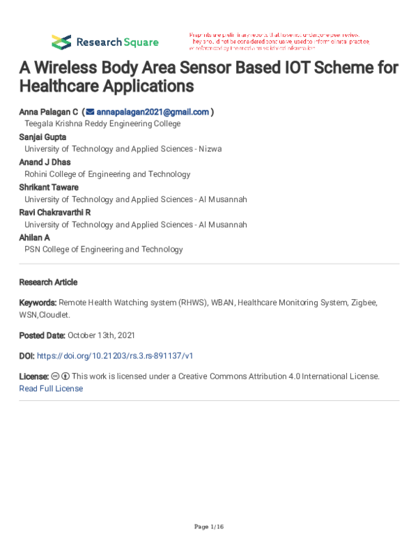(PDF) A Wireless Body Area Sensor Based IOT Scheme for Healthcare ...