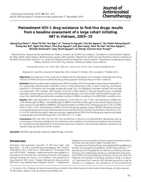 (PDF) Pretreatment HIV-1 drug resistance to first-line drugs: results ...