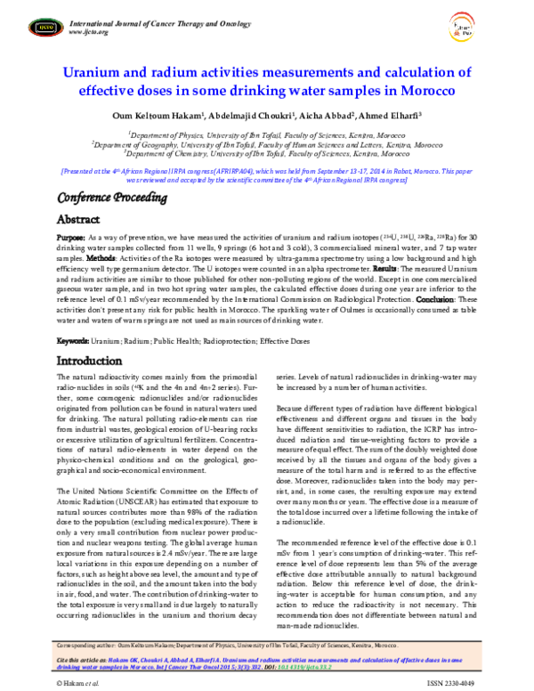 (PDF) Uranium and radium activities measurements and calculation of effective doses in some ...