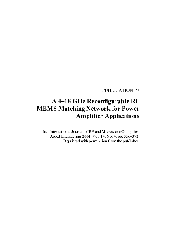(PDF) A 4-18-GHz reconfigurable RF MEMS matching network for power amplifier applications