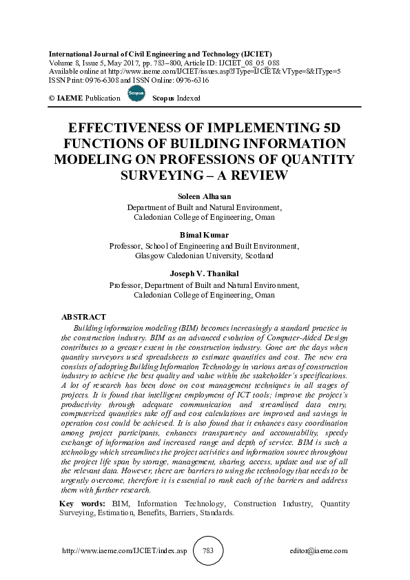 (PDF) Effectiveness of Implementing 5D Functions of Building ...