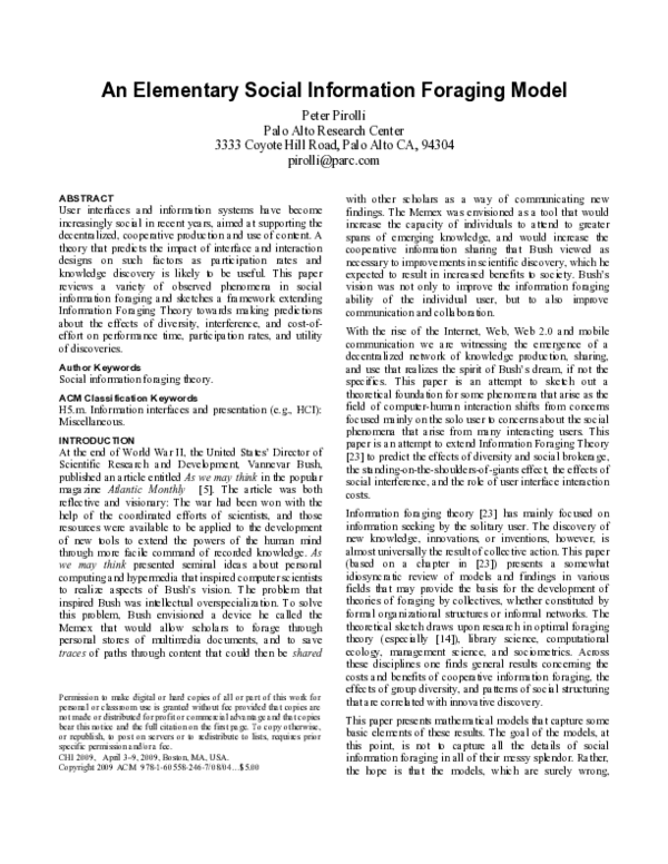 (PDF) An elementary social information foraging model