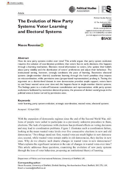 (PDF) The Evolution of New Party Systems: Voter Learning and Electoral ...