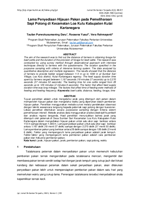 (PDF) Lama Penyediaan Hijauan Pakan pada Pemeliharaan Sapi Potong di ...