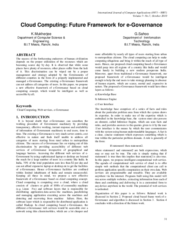 (PDF) Cloud Computing: Future Framework for e-Governance