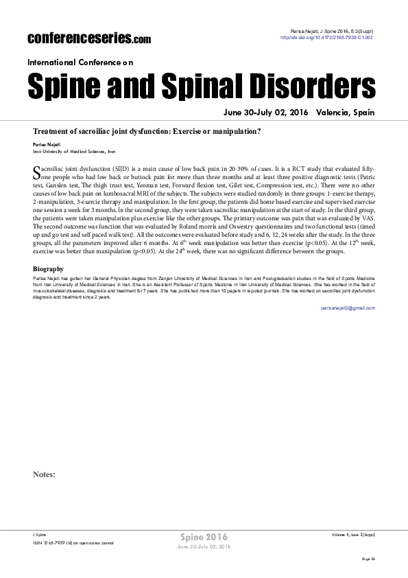 (PDF) Treatment of sacroiliac joint dysfunction: Exercise or manipulation?