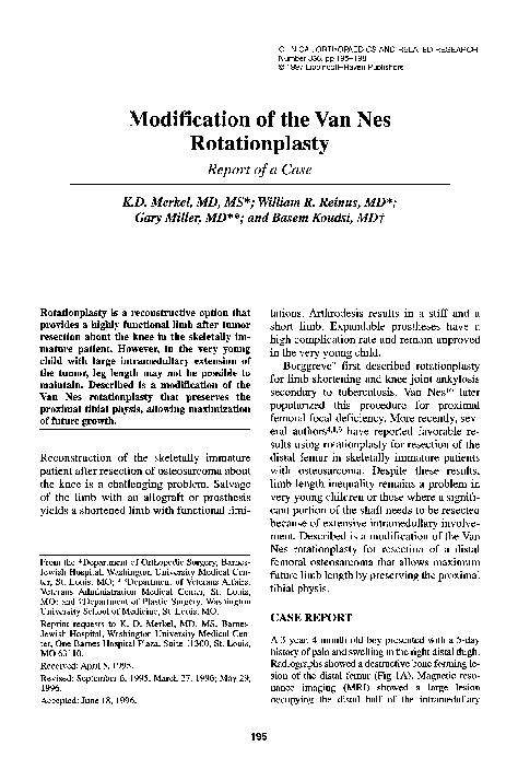 (PDF) Modification of the Van Nes Rotationplasty: Report of a Case