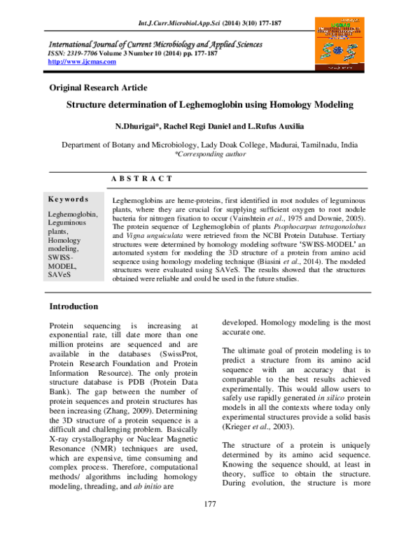 (PDF) Structure determination of Leghemoglobin using Homology Modeling ...