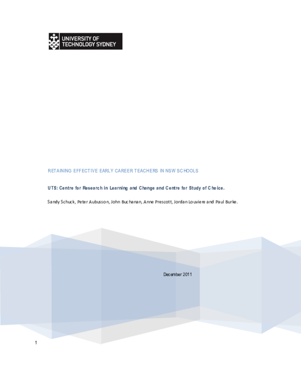 (PDF) Retaining effective early career teachers in NSW schools | Peter ...