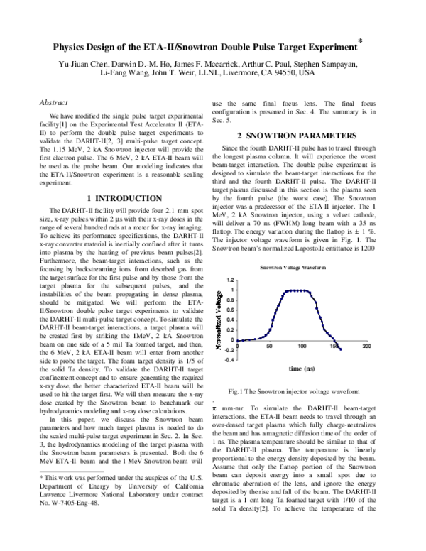 (PDF) Physics Design of the ETA-II/Snowtron Double Pulse Target ...