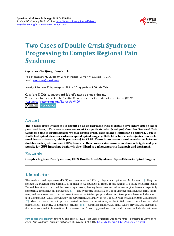 (PDF) Two Cases of Double Crush Syndrome Progressing to Complex ...