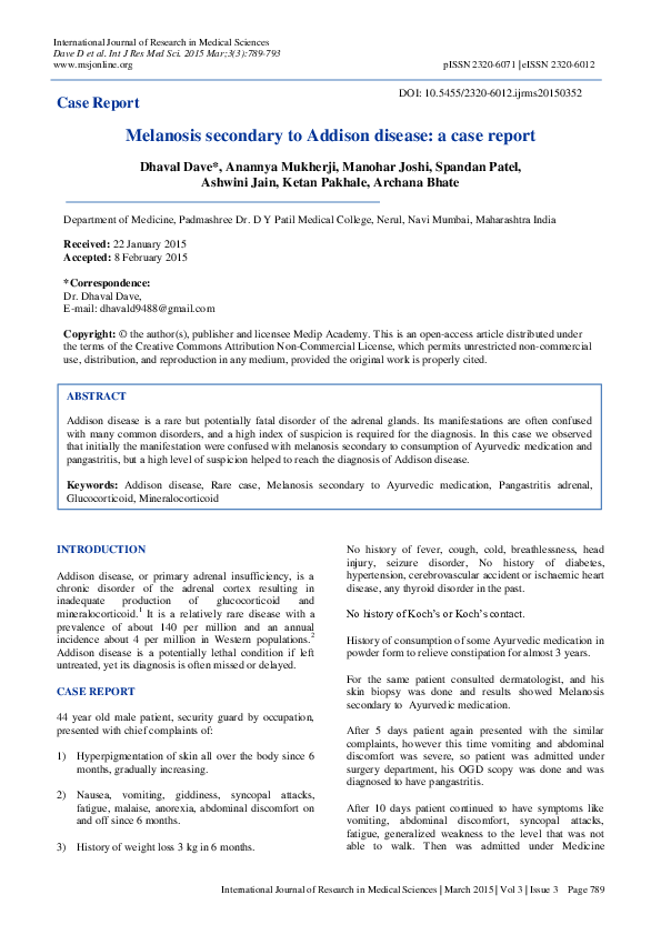 (PDF) Melanosis secondary to Addison disease: a case report