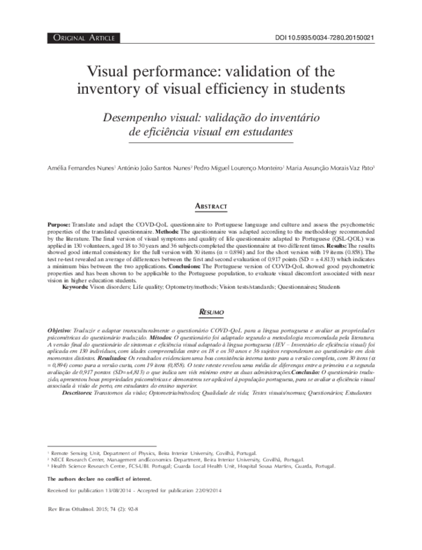 (PDF) Visual performance: validation of the inventory of visual ...