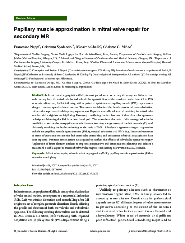 (PDF) Papillary muscle approximation in mitral valve repair for ...