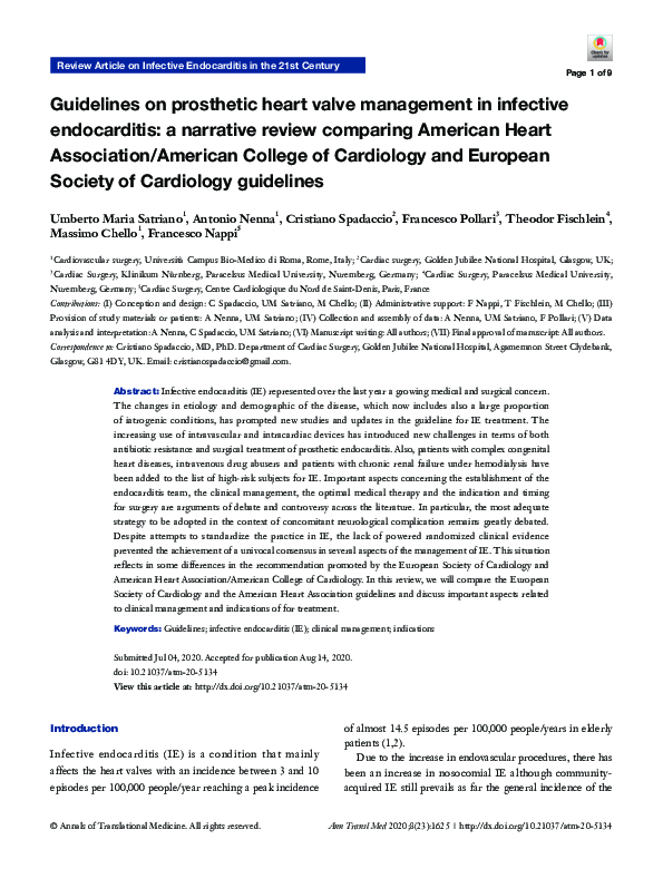 (PDF) Guidelines on prosthetic heart valve management in infective ...