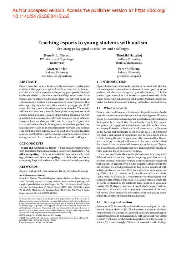 (PDF) Teaching esports to young students with autism