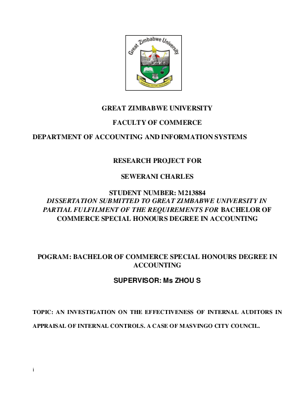 (PDF) SEWERANI CHARLES RESEARCH PROJECT FINAL