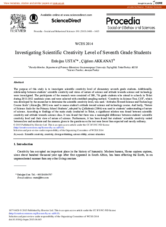 (PDF) Investigating Scientific Creativity Level of Seventh Grade ...