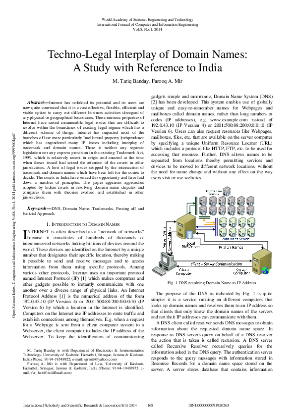 (PDF) Techno-Legal Interplay of Domain Names: A Study with Reference to ...