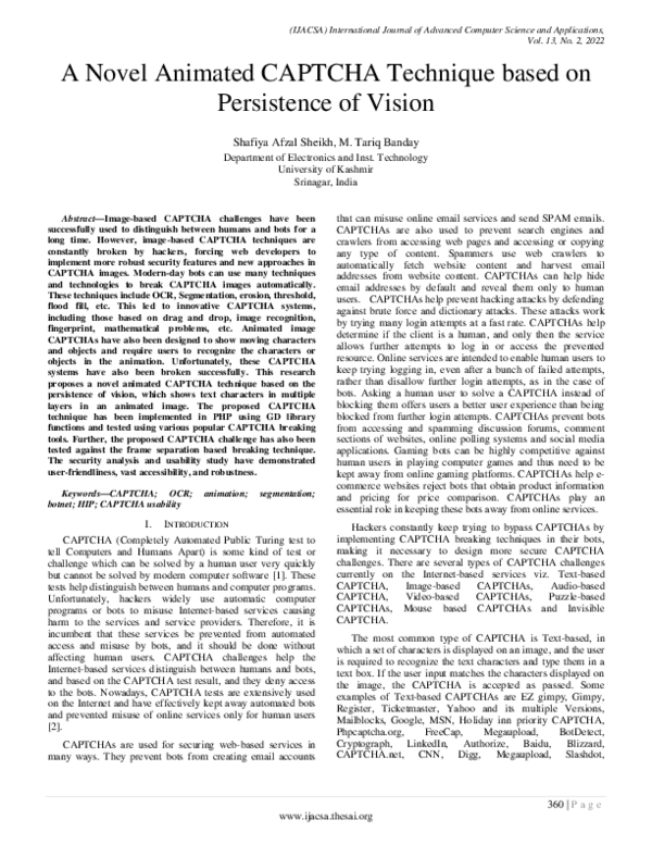 (PDF) A Novel Animated CAPTCHA Technique based on Persistence of Vision | M Tariq Banday ...