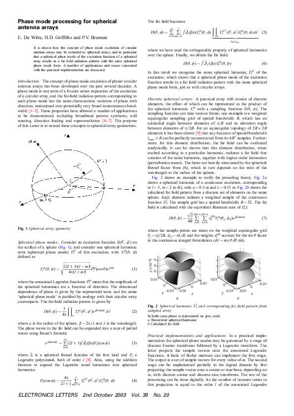 (PDF) Phase mode processing for spherical antenna arrays