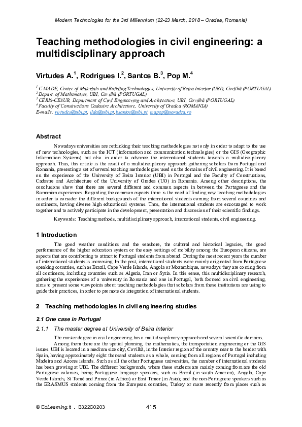 (PDF) Teaching methodologies in civil engineering: a multidisciplinary ...