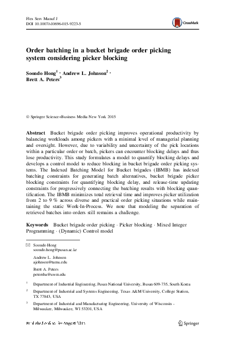 (PDF) Order batching in a bucket brigade order picking system ...