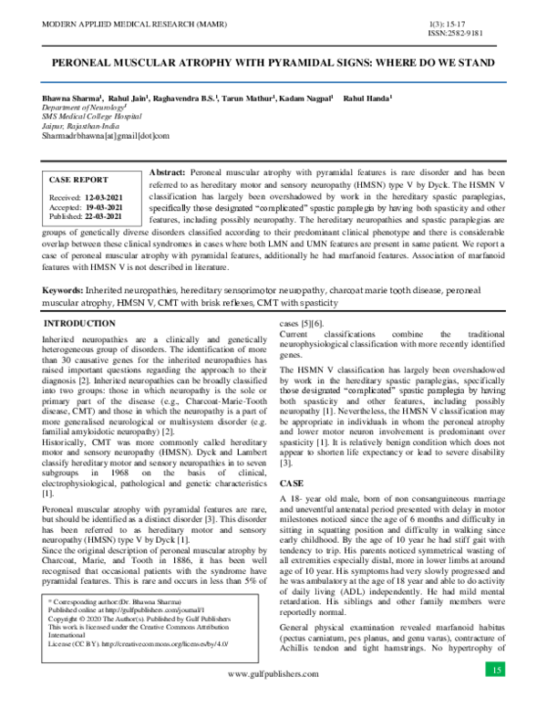 (PDF) PERONEAL MUSCULAR ATROPHY WITH PYRAMIDAL SIGNS: WHERE DO WE STAND