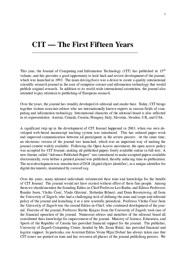 (PDF) CIT — The First Fifteen Years