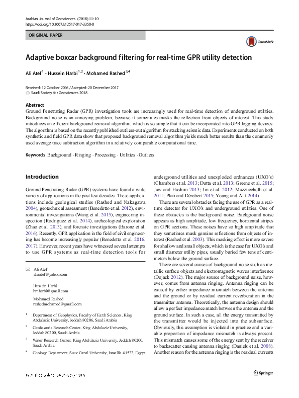 Pdf Adaptive Boxcar Background Filtering For Real Time Gpr Utility Detection