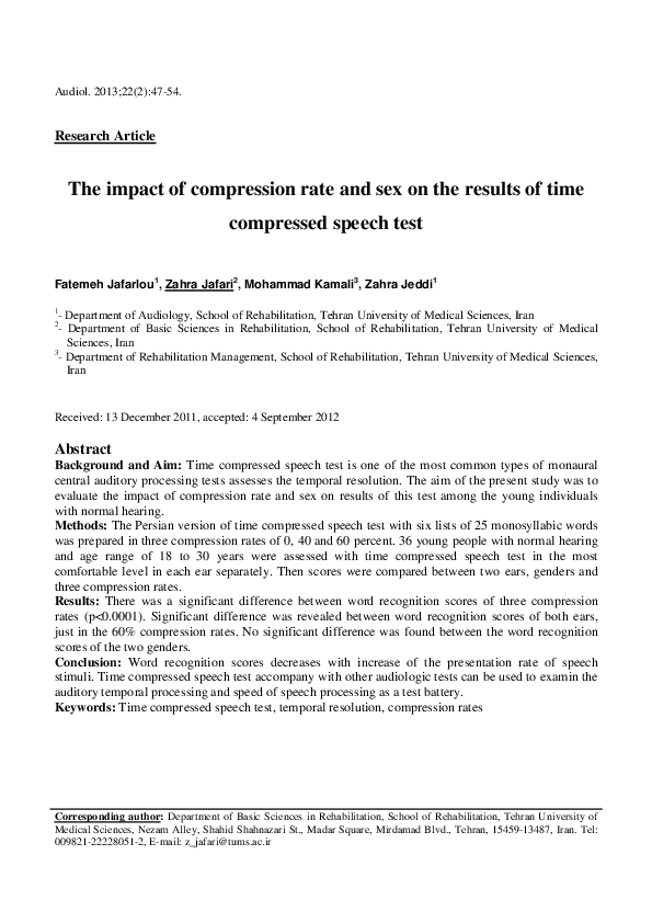Pdf The Impact Of Compression Rate And Sex On The Results Of Time