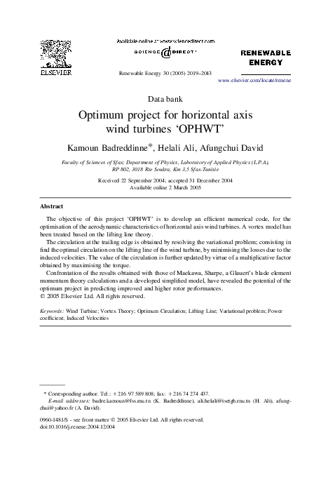 (PDF) Optimum project for horizontal axis wind turbines ‘OPHWT’ | Dr ali helali - Academia.edu