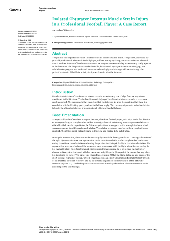 (PDF) Isolated Obturator Internus Muscle Strain Injury in a ...