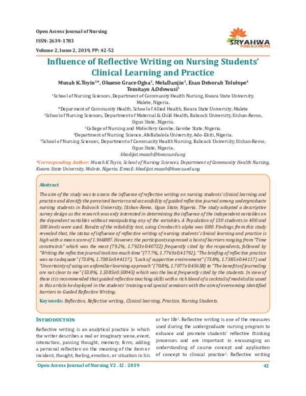 (PDF) Influence of Reflective Writing on Nursing Students Clinical ...