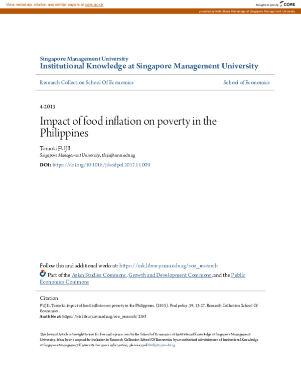 (PDF) Impact of food inflation on poverty in the Philippines